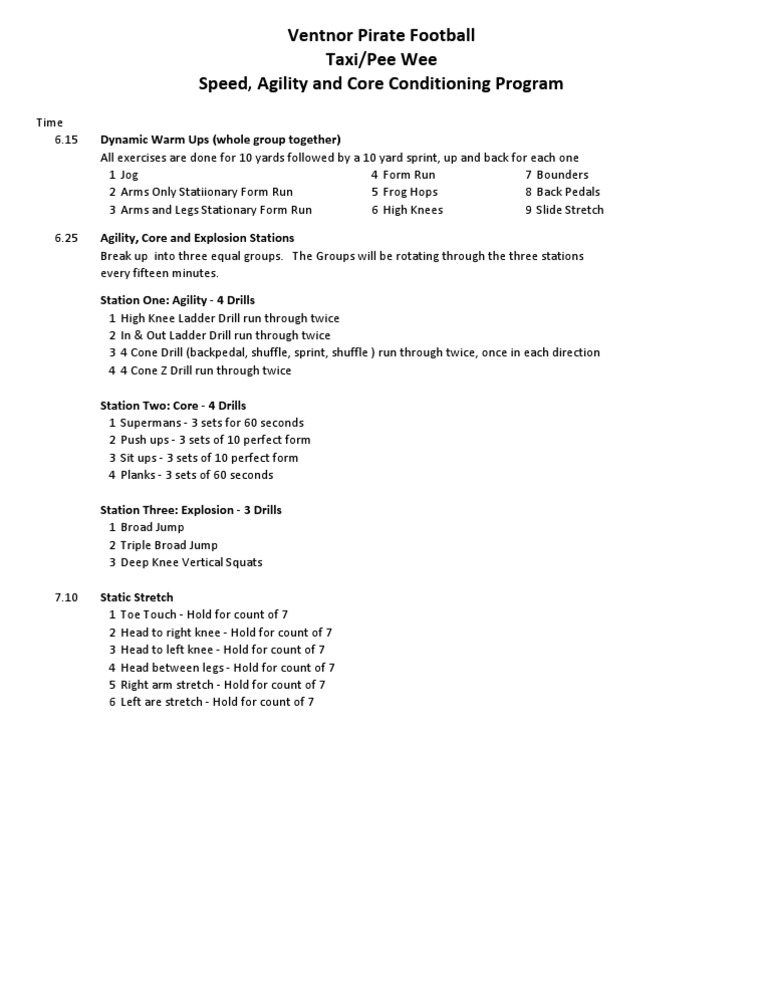 Taxi Pee Wee Speed Agility Core Conditioning Program | PDF