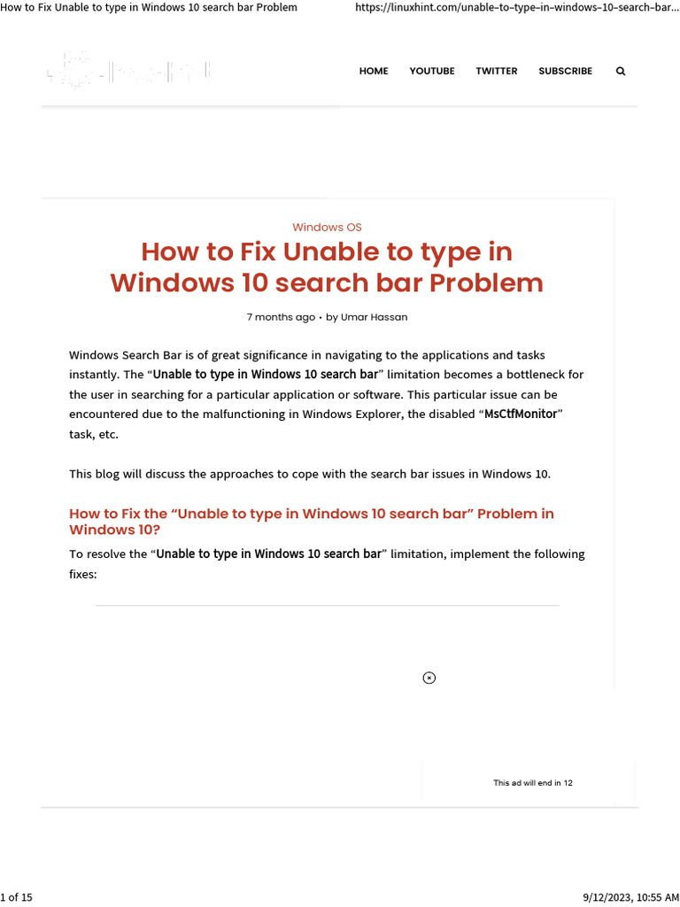 Fix Windows 10 Search Bar Typing Issue | PDF | Windows 10 | Microsoft ...