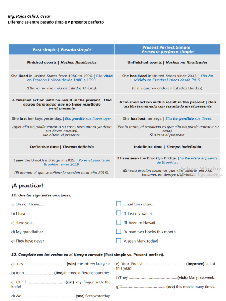 Pasado Simple vs Presente Perfecto | PDF