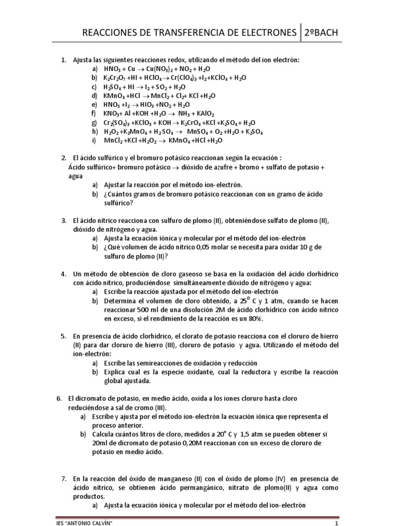 Reacciones De Transferencia De Electrones Pdf Redox ácido Sulfúrico