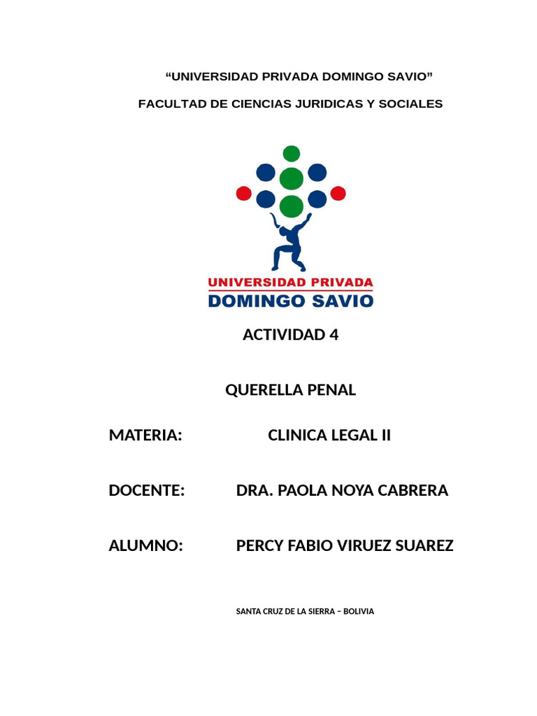 ACT.4 CLINICA LEGAL II-QUERELLA-PERCY VIRUEZ | PDF | Sentencia (ley ...