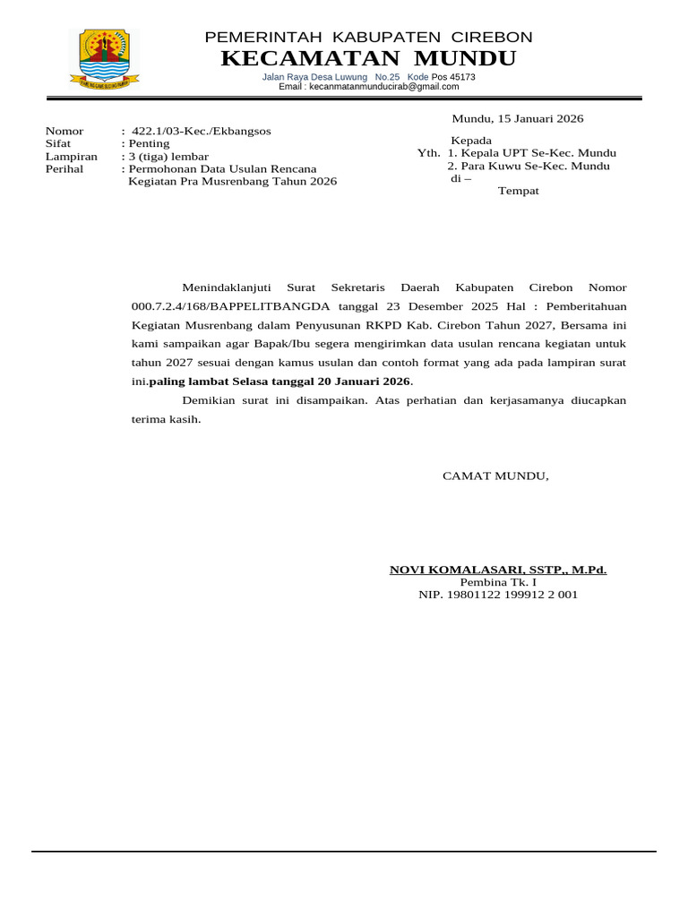 Usulan Kegiatan Pra Musrenbang 2026 | PDF