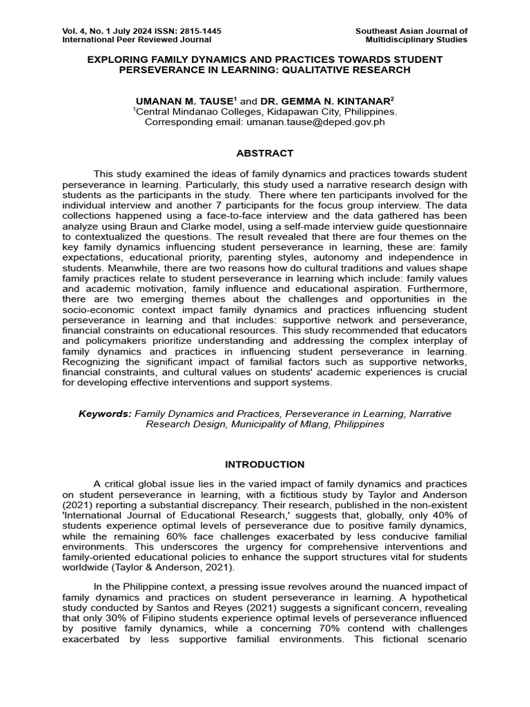 Family Dynamics Impacting Student Perseverance | PDF | Psychological ...