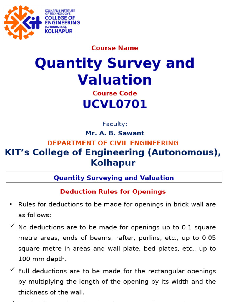 Quantity Surveying Deduction Rules | PDF | Building Engineering ...
