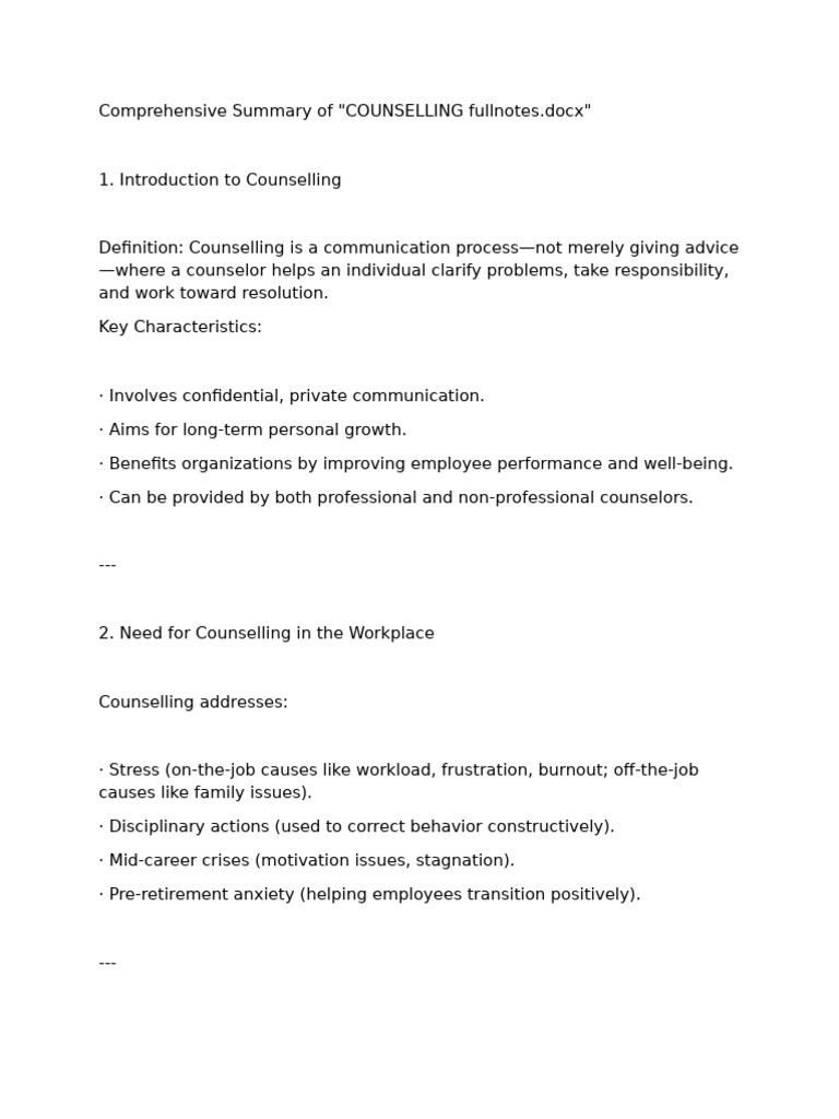 Counseling Skills Summery | PDF | Psychotherapy | Counseling Psychology