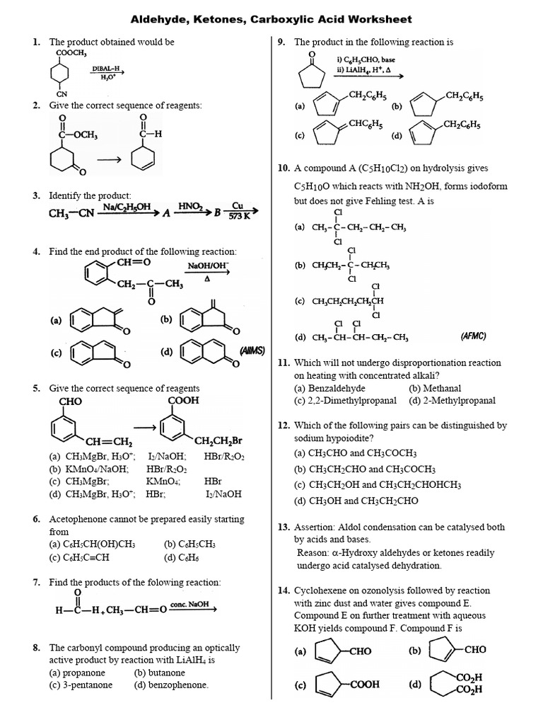 Rcho-Rcooh - Worksheet - II | PDF | Acid | Ester