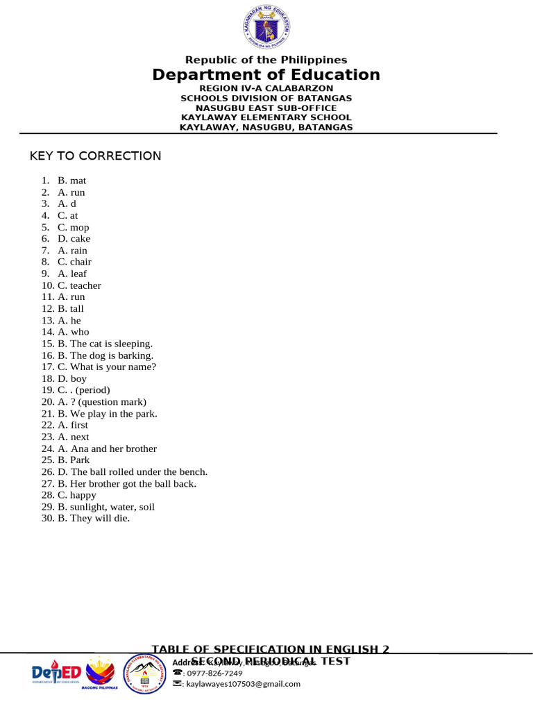 2ND Periodical Test and Tos All Subject 1 | PDF