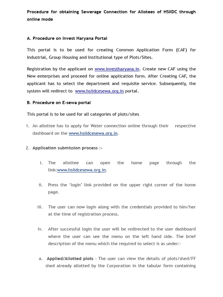 Online Sewerage Connection Process HSIIDC | PDF | Computing