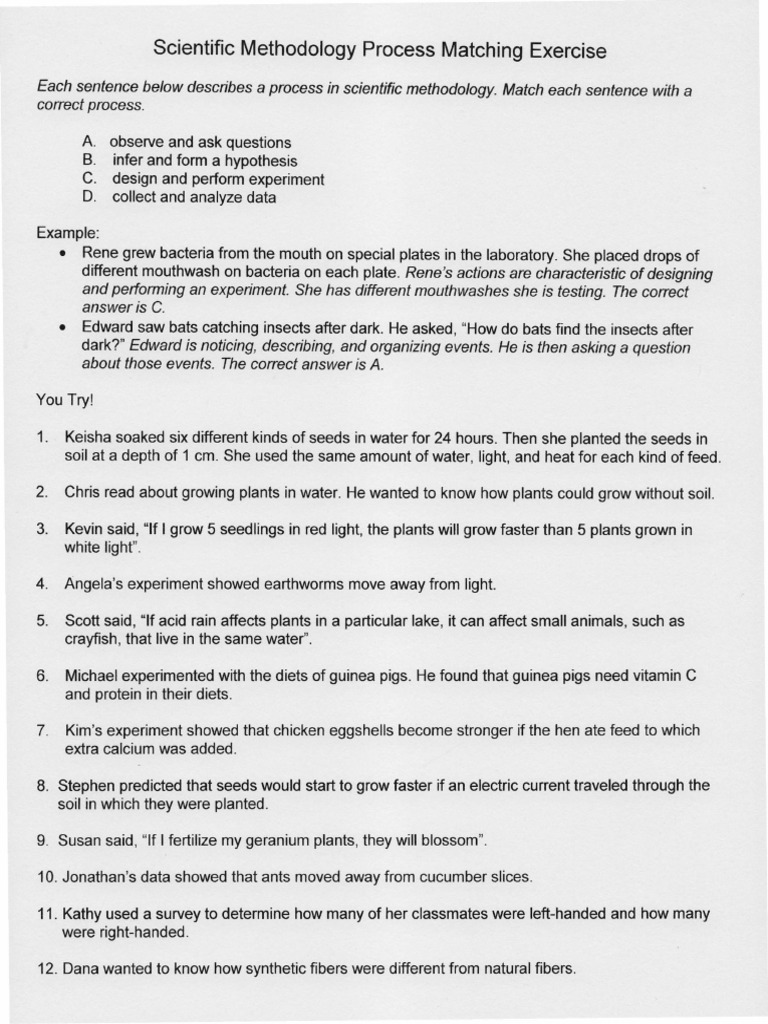 Scientific Methodology Matching Exercise | PDF