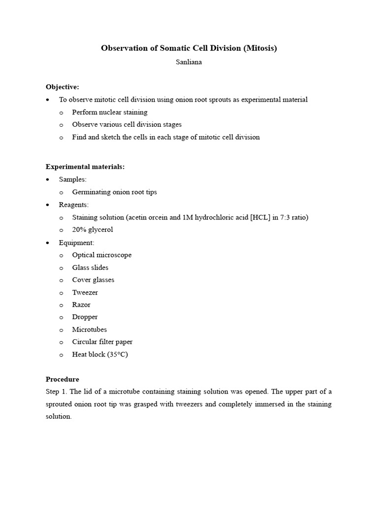 Bio Lab Report 5 - Observation of Somatic Cell Division (Mitosis) | PDF ...