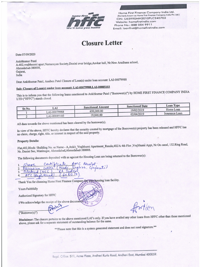 Closure Letter - Both Laon | PDF