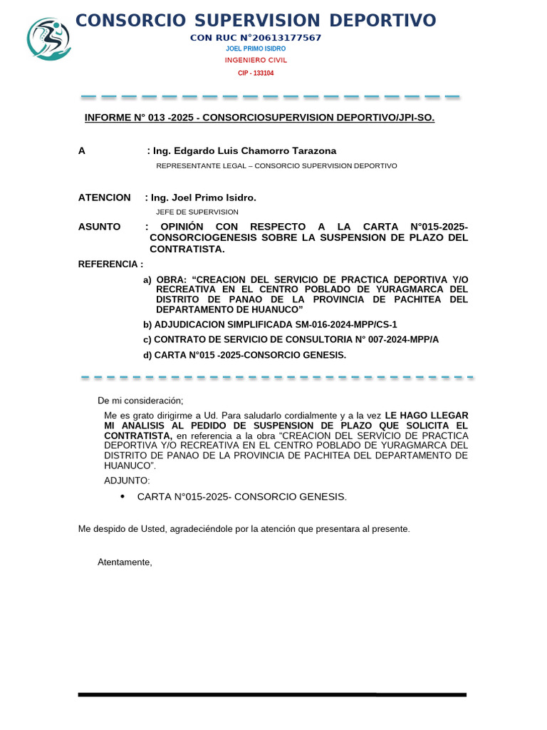 INFORME DE SUSTENTO DE SUSPENSION DE OBRA | PDF | Precipitación | Meteorología
