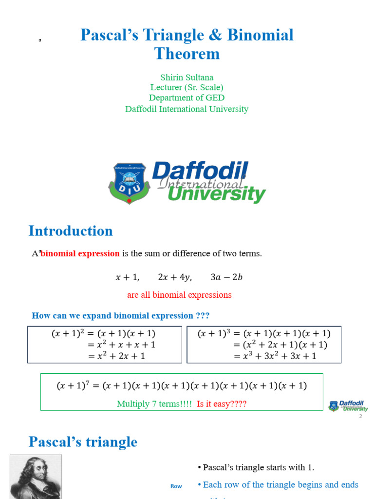 Pascal's Triangle & Binomial Theorem | PDF | Number Theory | Numbers