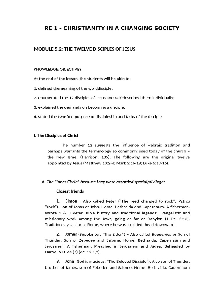 The Twelve Disciples of Jesus Explained | PDF | John The Apostle | Gospels