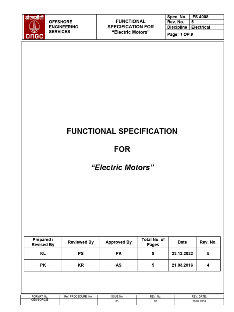 Offshore Electric Motors Specification | PDF | Specification (Technical ...