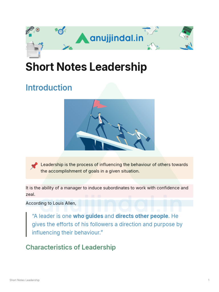 Short Notes Leadership Lyst1715144003298 | PDF | Leadership | Power ...