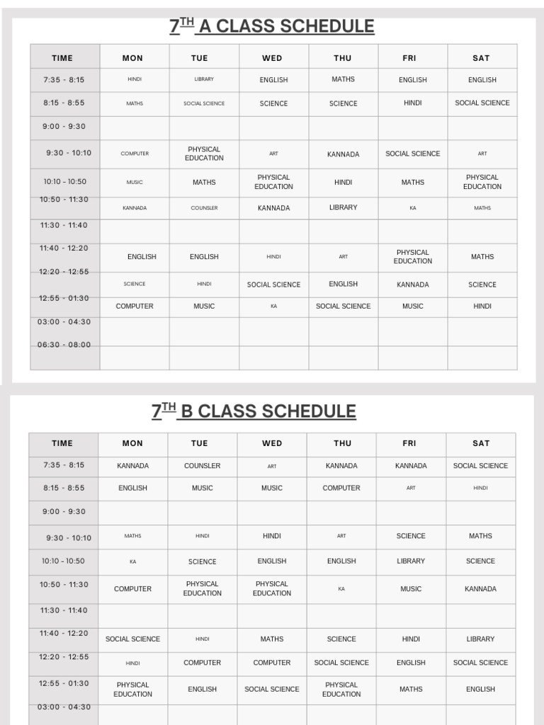 Black and White Simple Class Schedule | PDF
