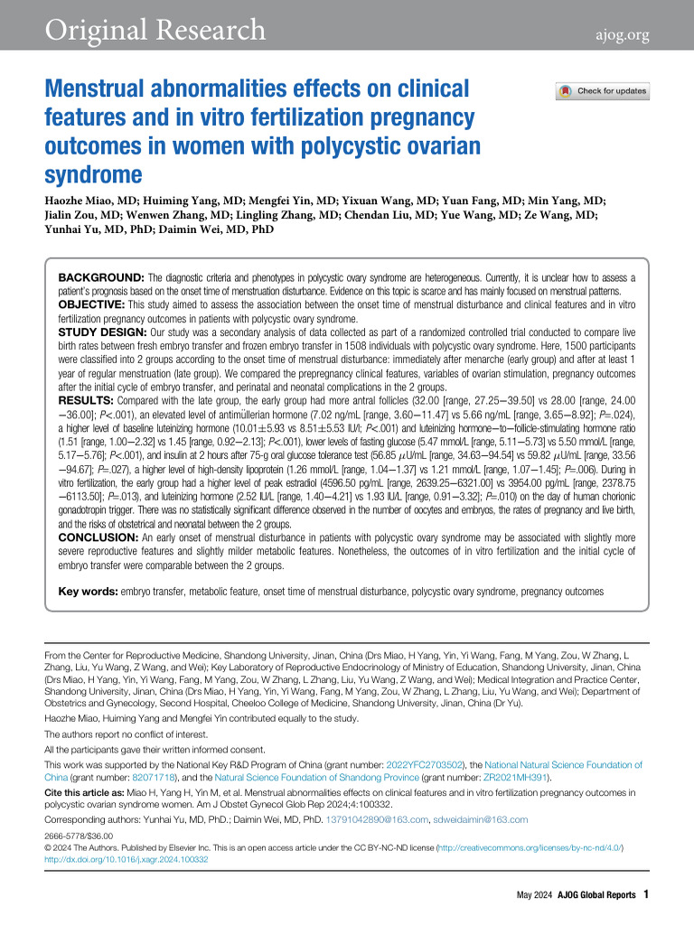 Menstrual Abnormalities Effects On Clinical Features and in Vitro ...