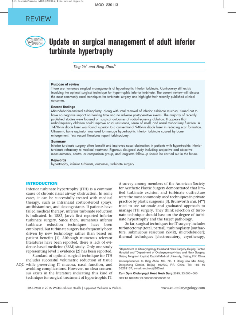 Update On Surgical Management of Adult Inferior | PDF | Human Nose ...