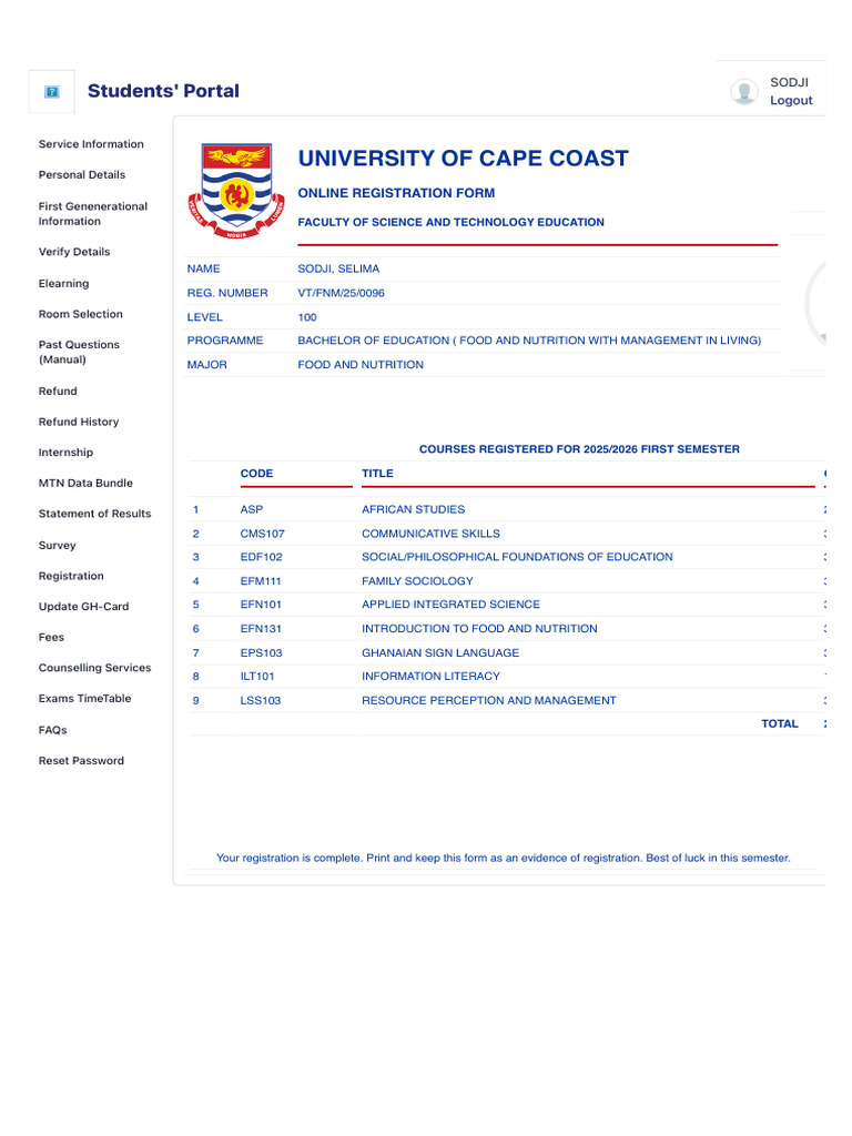 Student Portal - University of Cape Coast | PDF