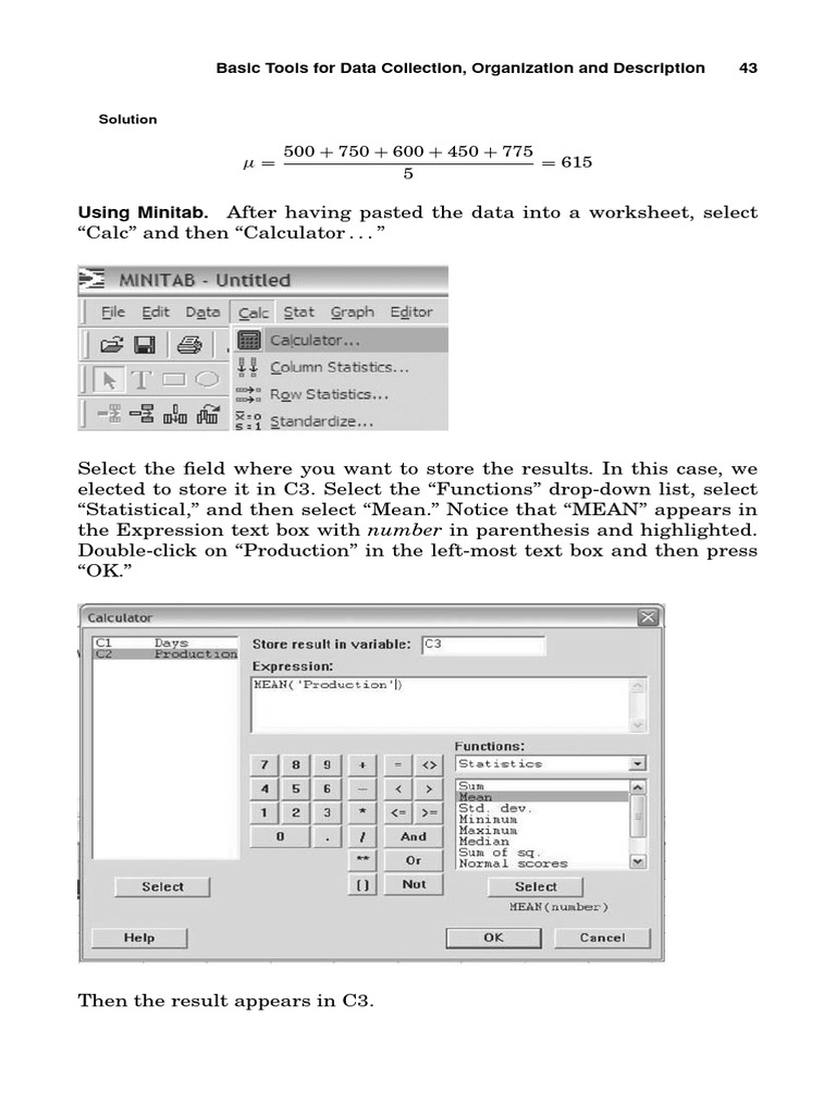 Using Minitab.: Basic Tools For Data Collection, Organization and ...