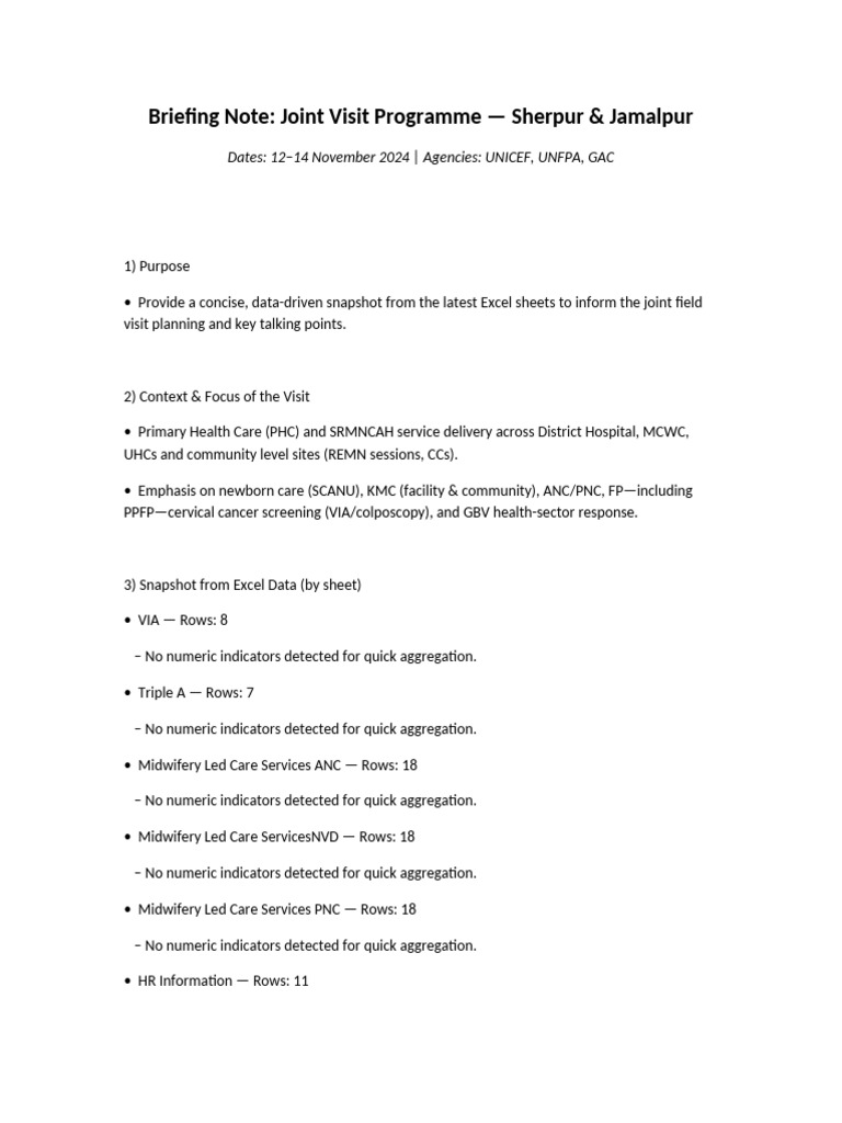 Joint Visit Brief Note UNICEF Style | PDF | Health Sciences | Clinical ...