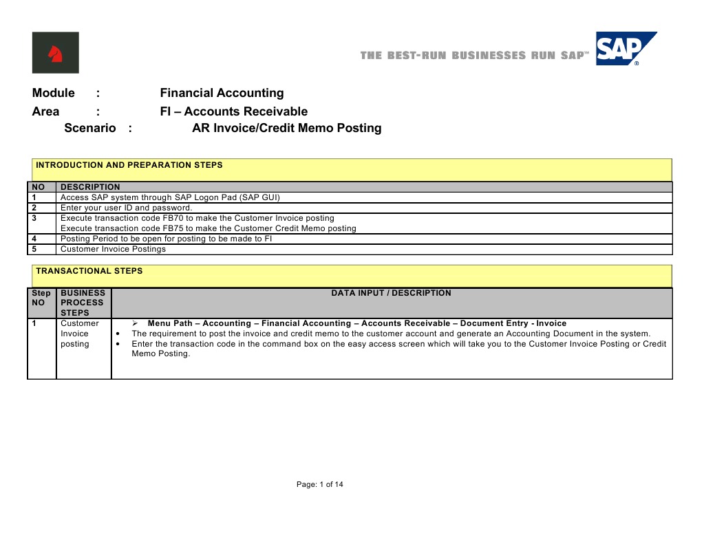 SAP FB70 & FB75 Transaction Code Tutorials: Customer Invoice and Credit ...