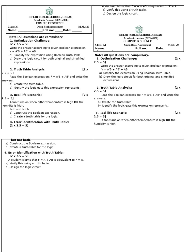 CS Open Book Assessment | PDF | Boolean Algebra | Teaching Mathematics