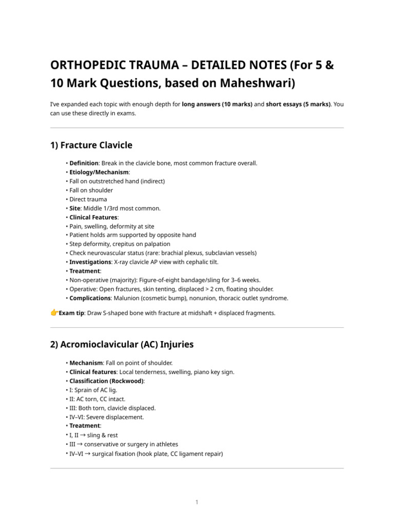 Orthopedic Trauma Exam Notes - Upper & Lower Limb + Spine | PDF | Knee ...
