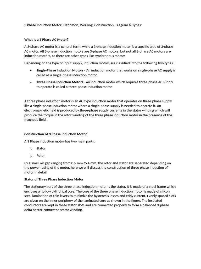 3 Phase Induction Motor Overview | PDF | Electric Motor ...