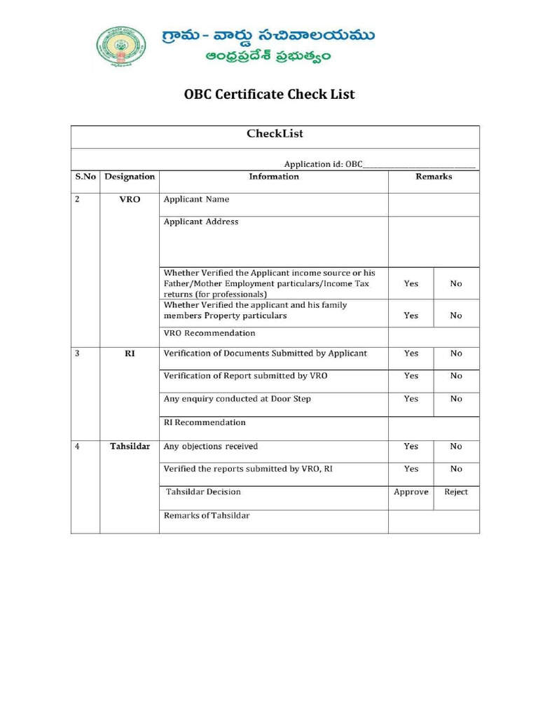 Obc Check List | PDF