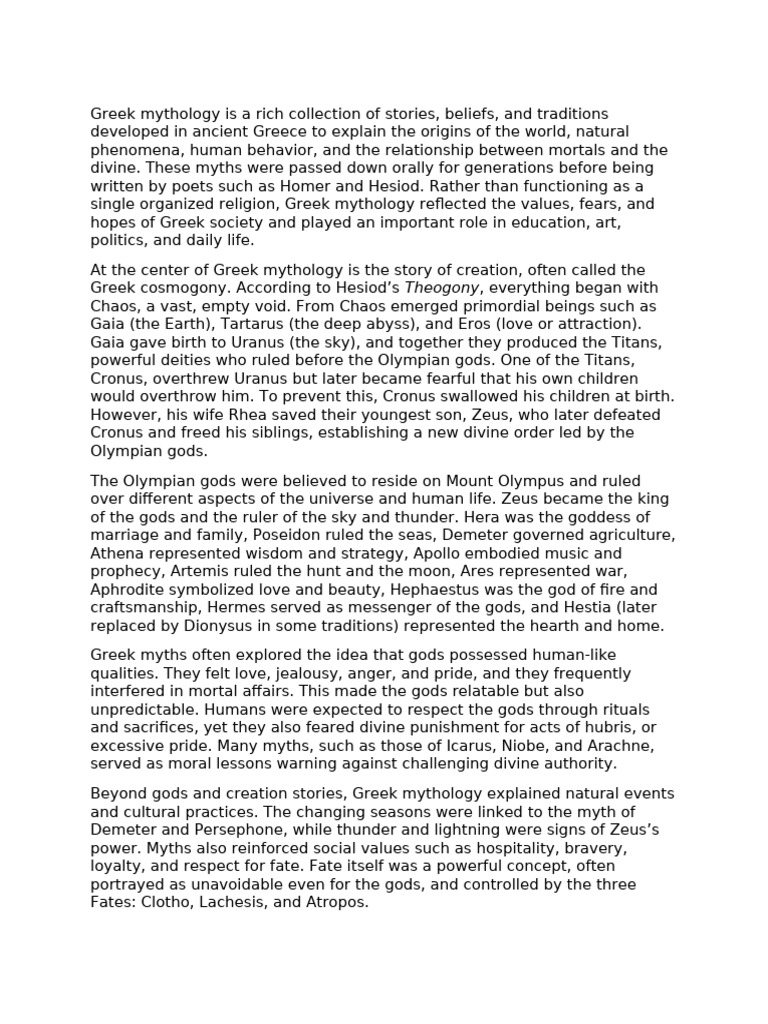 Greek Mythology Document 1 - Origins and Worldview | PDF | Twelve ...