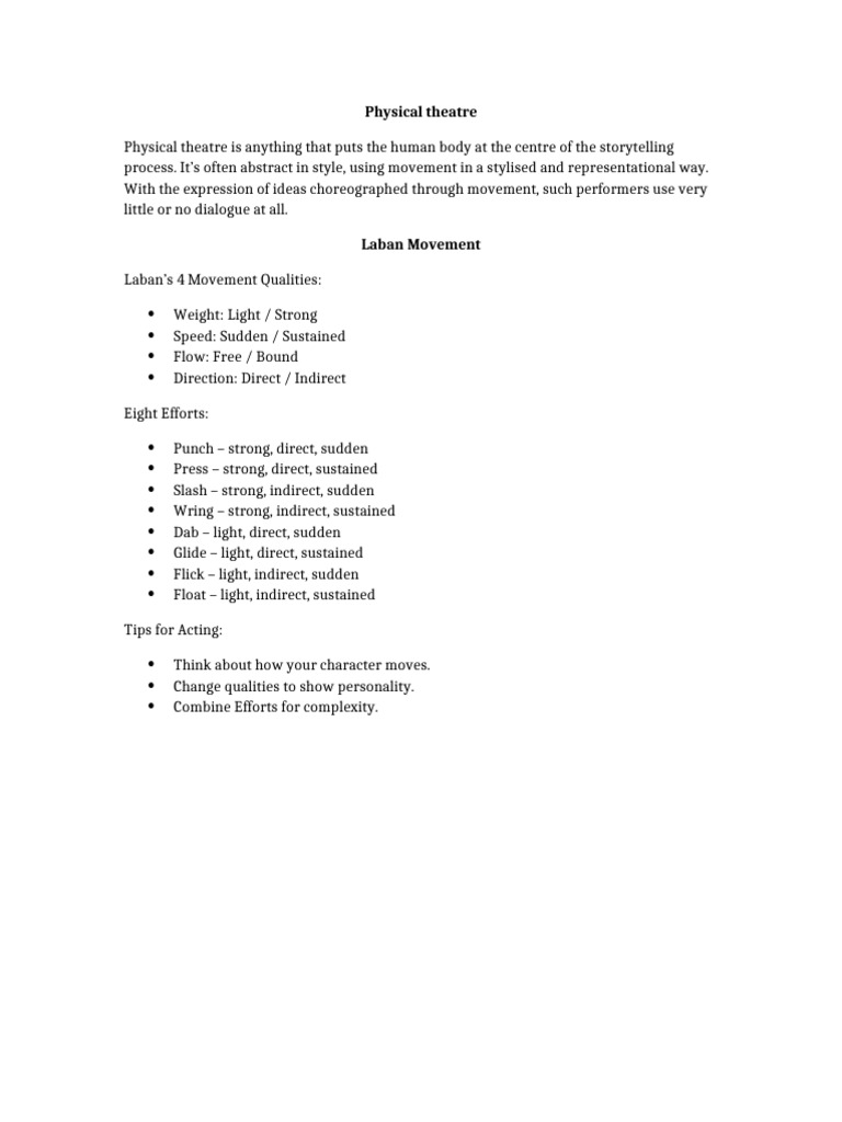 Physical Theatre and Laban Movement-Y8-Students Handout | PDF