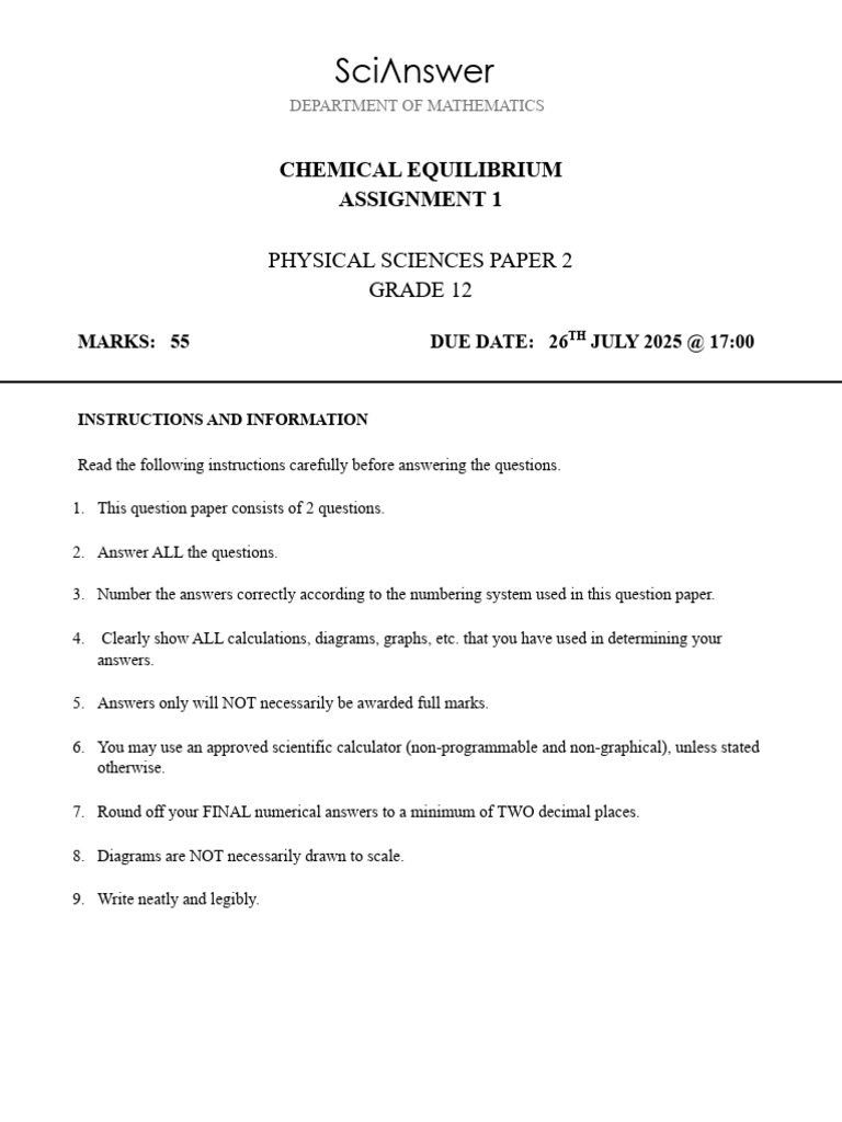 Chemical Equilibrium A3 PDF | PDF | Chemical Equilibrium | Chess Theory