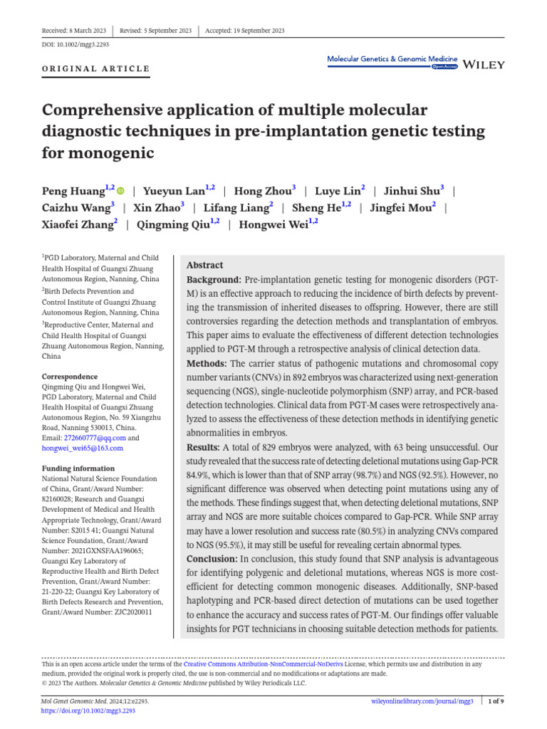 Comprehensive Application of Multiple Molecular Diagnostic Techniques ...