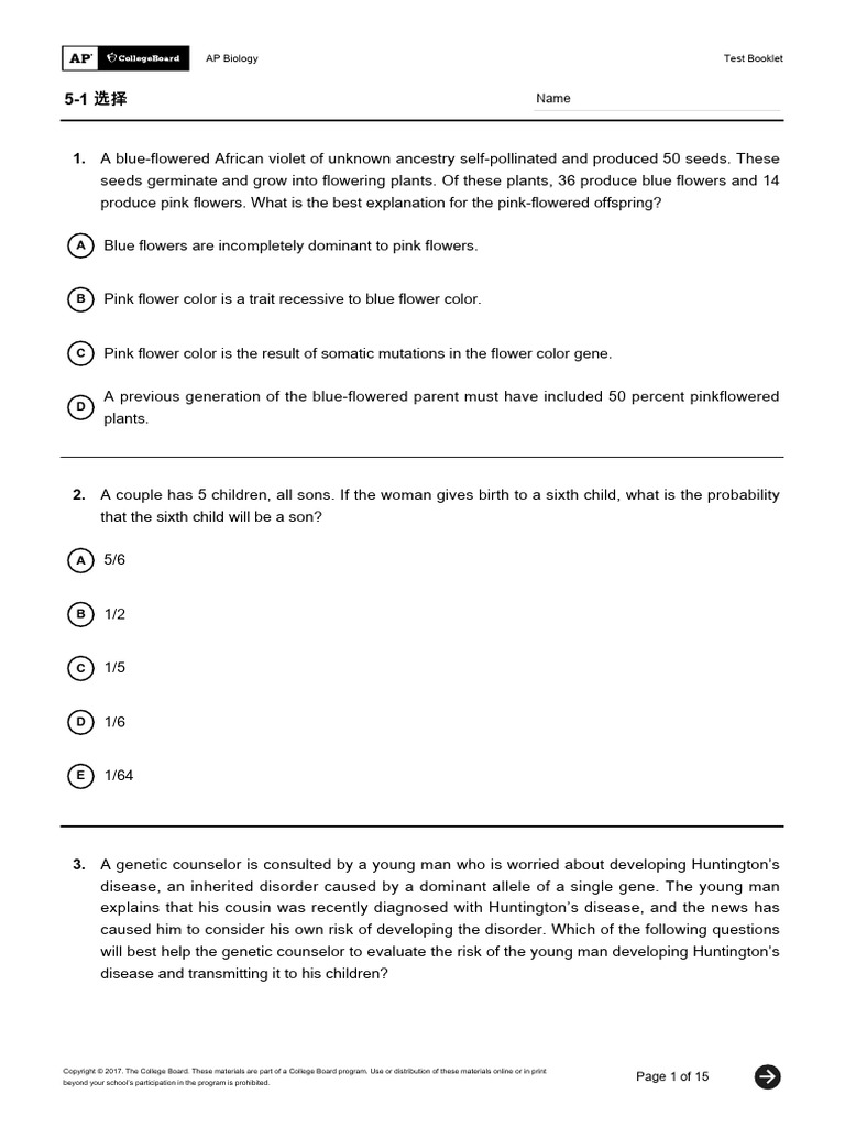 AP Biology Test Questions and Answers | PDF | Meiosis | Ploidy