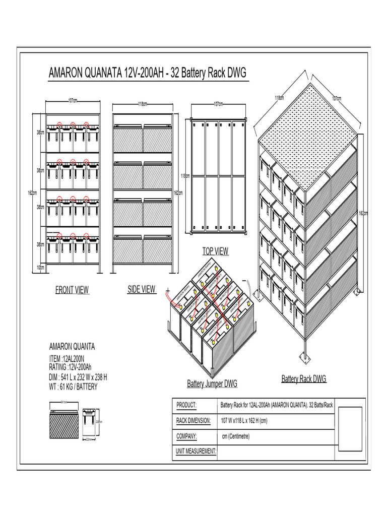 Battery Rack Design for 32 AMARON 200Ah | PDF