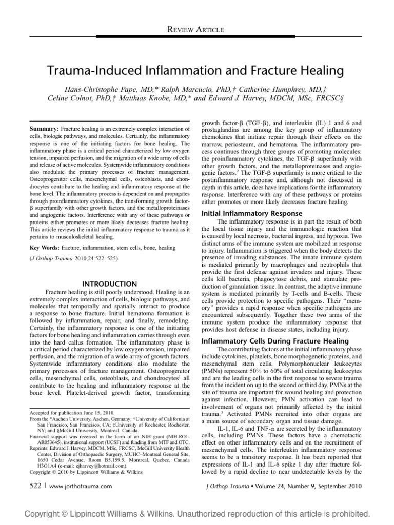 Trauma Induced Inflammation and Fracture Healing | PDF | Immune System ...