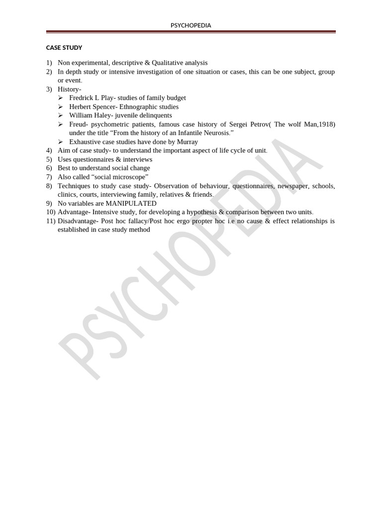 Case Study Method in Psychology | PDF
