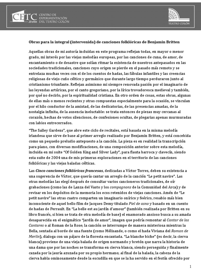 Mucillo y canciones folklóricas de Britten | PDF | Hadas ...