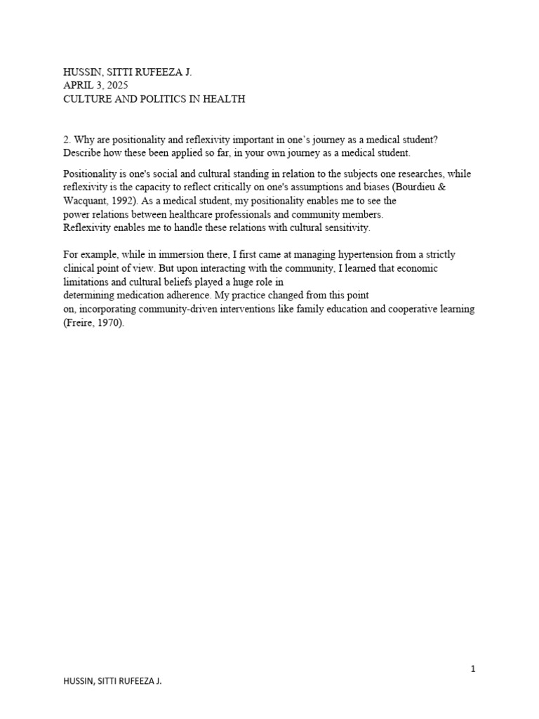 HUSSIN, Positionality and Reflexivity | PDF
