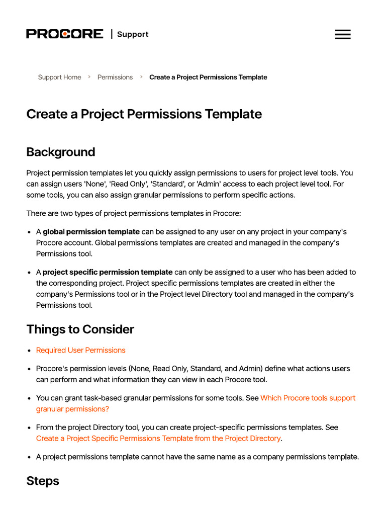 Create Project Permission Template | PDF