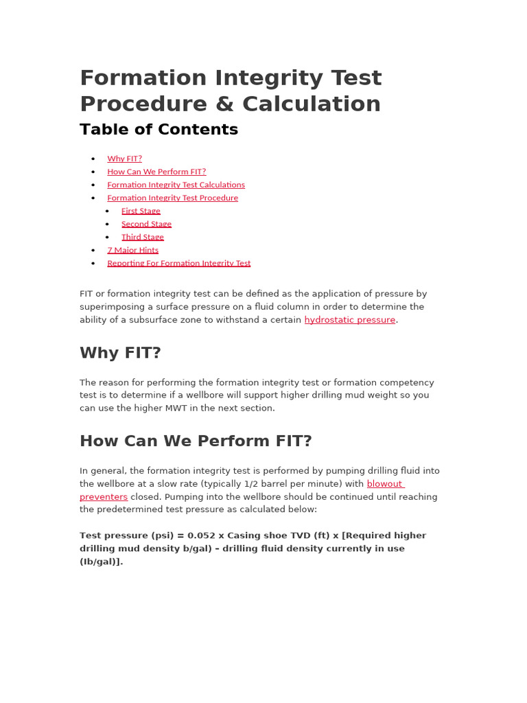 Formation Integrity Test Guide | PDF | Casing (Borehole) | Pressure
