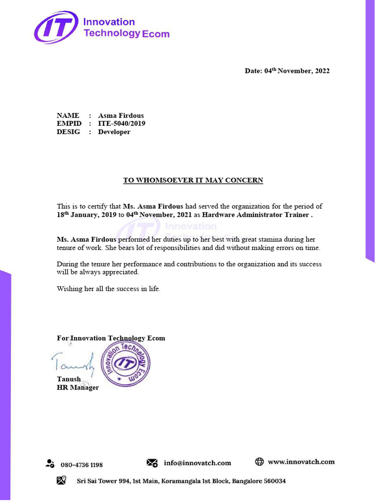 Asma Exp Letter | PDF