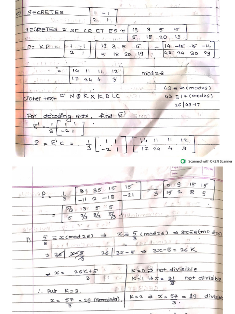 Cryptography Handwritten Example | PDF