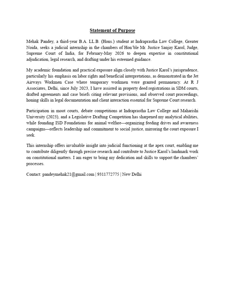 Statement of Purpose (Mehak Pandey) | PDF