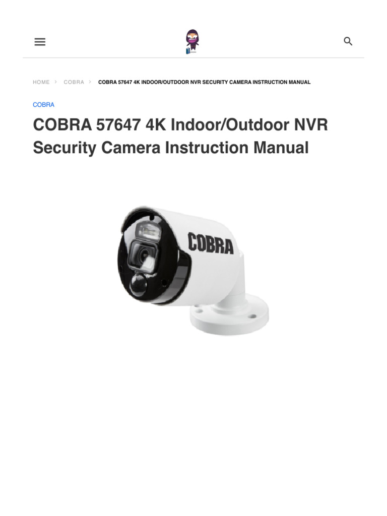 COBRA 57647 4K Indoor-Outdoor NVR Security Camera Instruction Manual ...