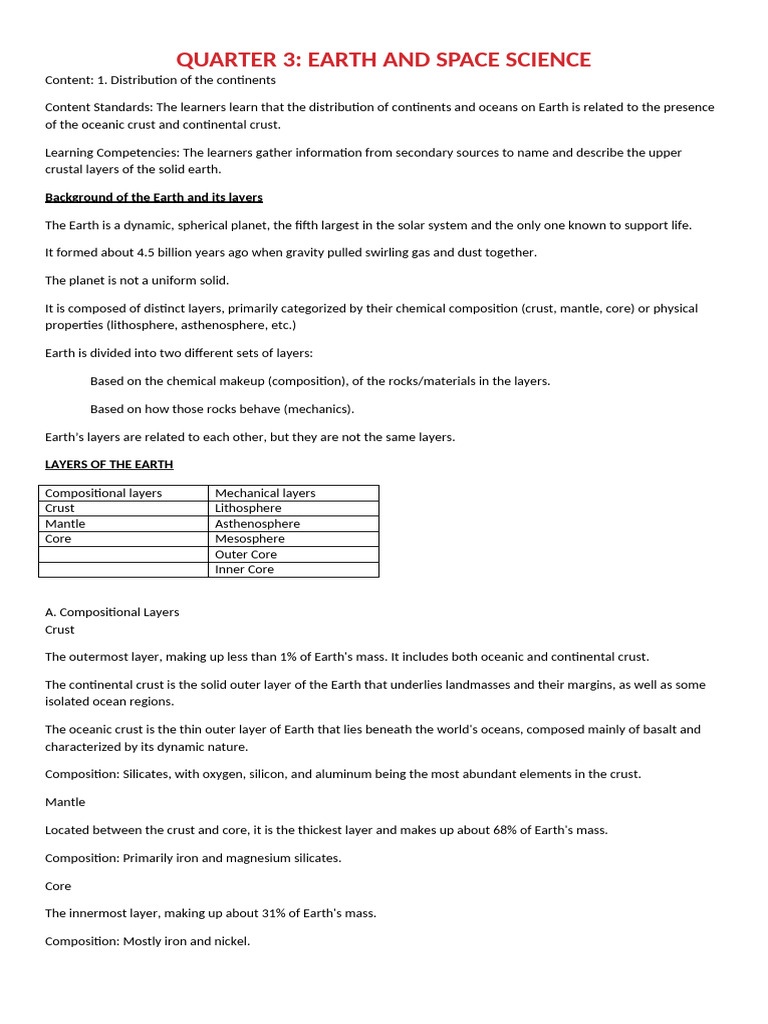 QUARTER 3 Layers of The Earth | PDF | Earth | Crust (Geology)