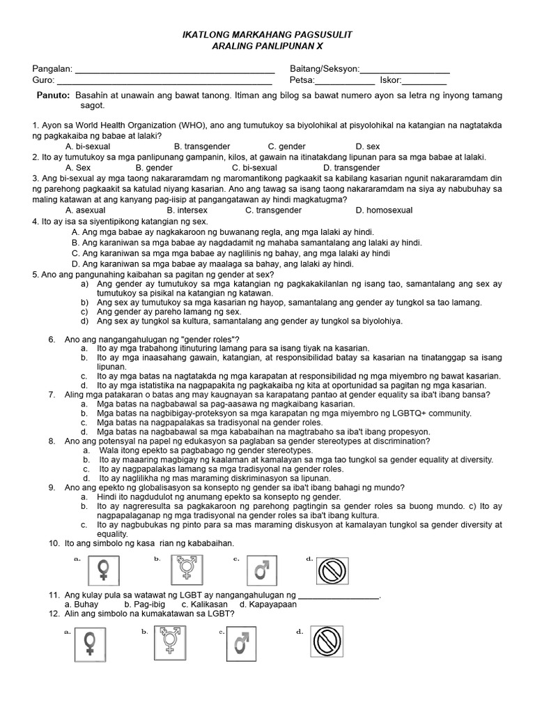 Ikatlong Markahang Pagsusulit Araling Panlipunan10 | PDF