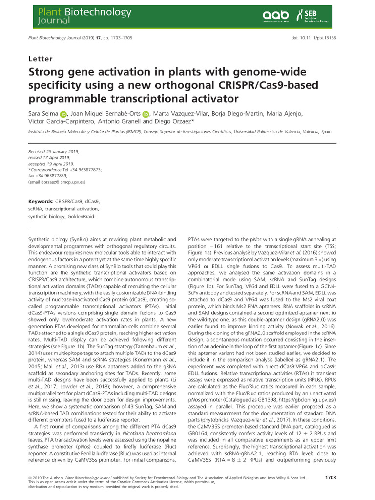 Plant Biotechnology Journal - 2019 - Selma - Strong Gene Activation in ...
